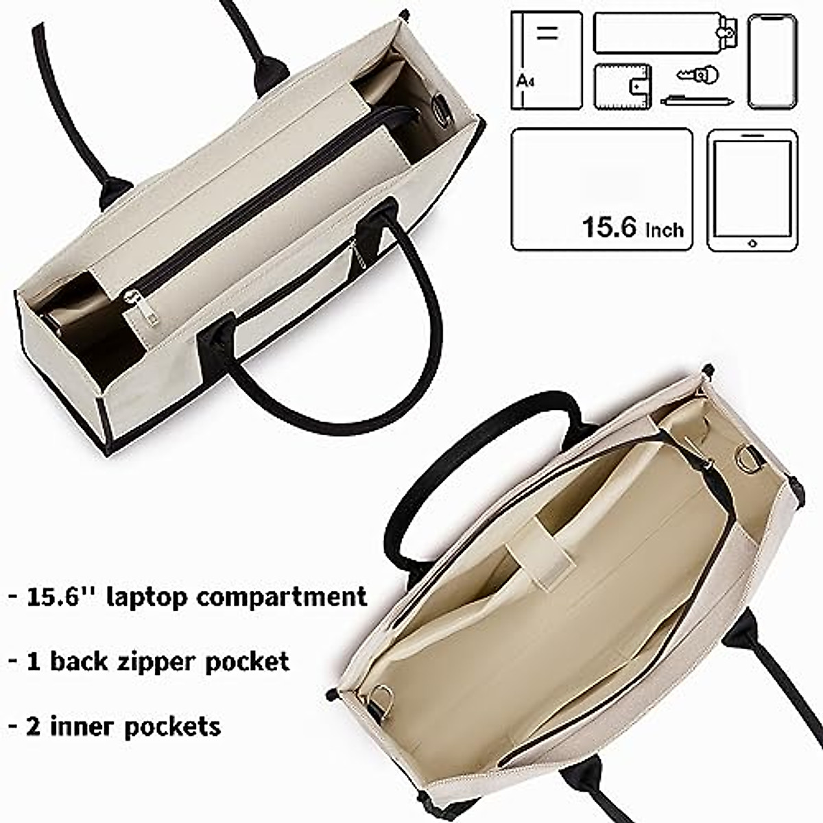 LOIDOU Laptop Tote Bag for Women 15.6 inch Canvsa Work Tote Bag Computer Bag Large Capacity Teacher Handbag Shoulder Bag