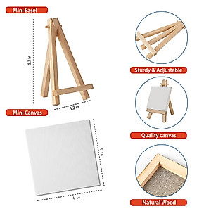Gredak Mini Canvases for Painting with Easel Set, Pack of 14,4 x 4 Inches Mini Canvas and 14pcs 5" Mini Easel, Small Canvas for Adults,Art Supplies for Acrylic Pouring and Oil Painting