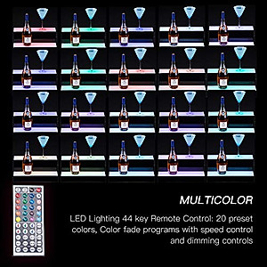 SUNCOO LED Lighted Liquor Bottle Display 16 Inch 2 Step Illuminated Bar Bottle Shelf 2 Tier Cimmercial Home Bar Bottle Display Drinks Lighting Shelves Home Bar Lighting with Remote Control