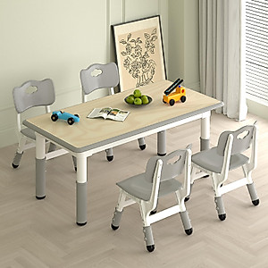 LulliSpace Kids Study Table and 4 Chairs Set,Height Adjustable Table and Chairs for Children and Toddlers,47.2"X23.6"Graffiti Desktop,Suitable for Daycare,Classrooms, Home,with Storage Box