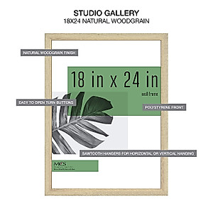 MCS Studio Gallery 18x24 Poster Frame Natural Woodgrain, Vertical & Horizontal Wall Hanging Large Picture Frame for Photos, Posters & Art Prints (1-Pack)
