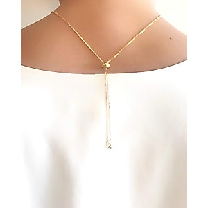 LESLIE BOULES Gold Evil Eye Necklace 18K Gold Plated Sliding Adjustable Chain Choker Jewelry
