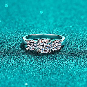 3-Stong Moissanite Engagement Rings for Women, 4CT Three Stone Moissanite Ring 18K White Gold Plated Silver Moissanite Rings, D-E-F Color Clarity Anniversary Wedding Engagement Rings for Proposal Promise Ring for Her Ring Size 5