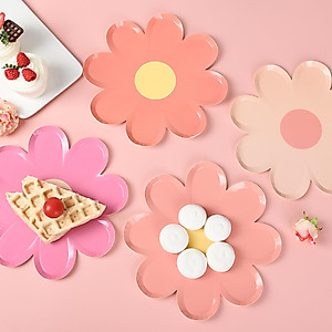 AimFun Daisy Paper Plates Groovy Party Plates Disposable 9inch Flower Shaped Dinner Plates Retro Boho Hippie Plates for Birthday Baby Shower Wedding Bridal Party Decor Supplies (36, Groovy)