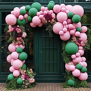 Pink Green Balloon Garland Double Stuffed Balloons Different Sizes Latex Dark Green Pink Balloons Pastel Pink Green Balloon Arch Kit for Birthday Baby Shower Christmas Safari Party decorations