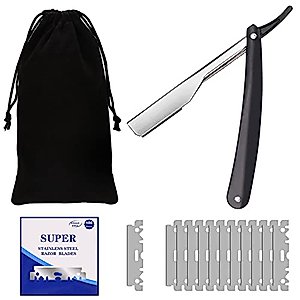 Straight Edge Razor with 100 Single Derby Straight Razor Professional Straight Blade Razor Men's Straight Shaving Razors (Black - Plastic Handle)
