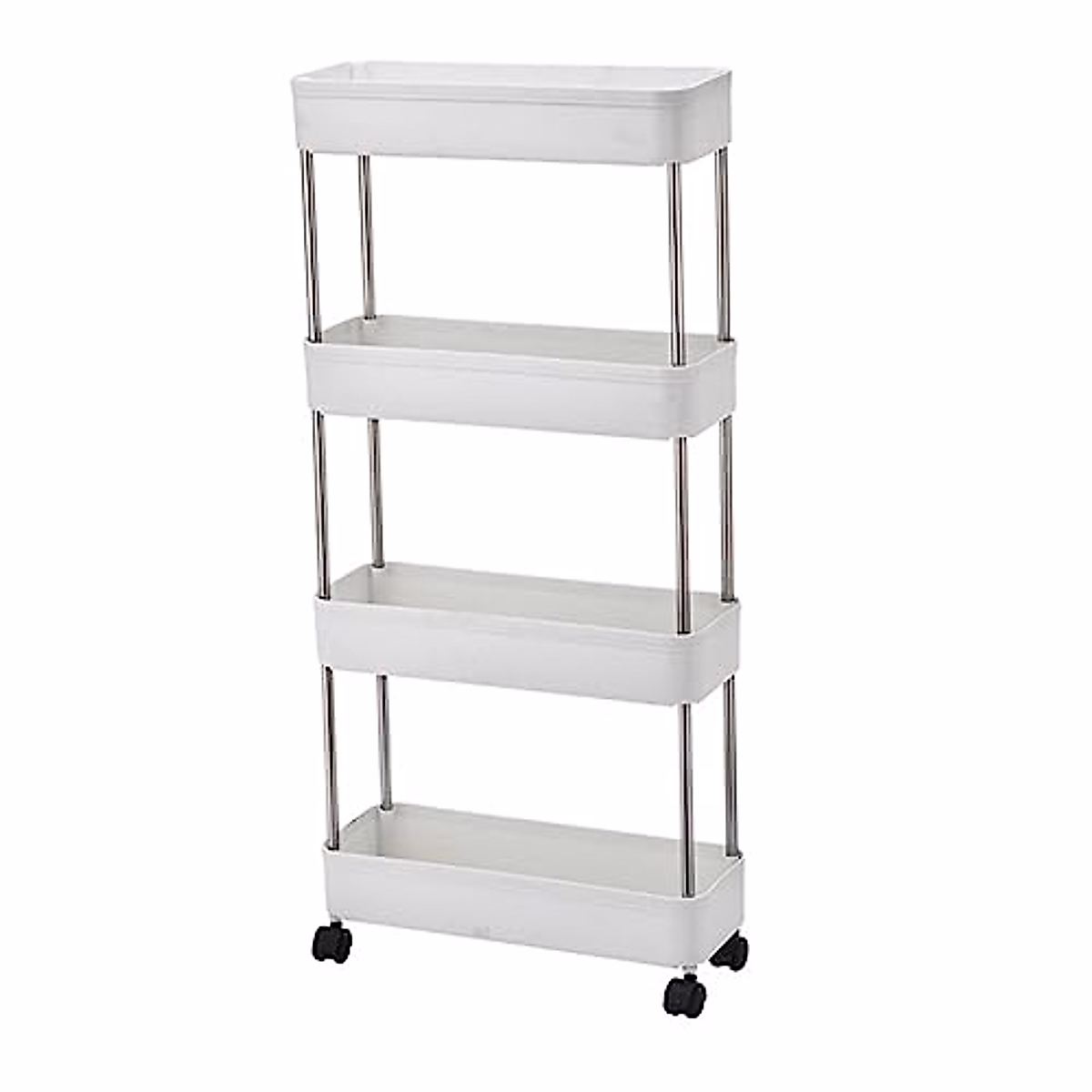 USHOBE Trolley 4 Storage Rack Kitchen Slide Out Cart Bathroom Rolling Cart Storage Rack with Wheels Makeup Rolling Cart Slim Storage Cart Wheel Dolly Cosmetics Organizer Storage Basket