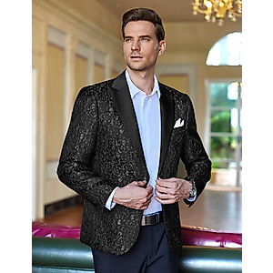 COOFANDY Men's Floral Party Dress Suit Stylish Dinner Jacket Wedding Blazer One Button Tuxdeo Black US S