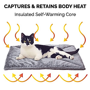 Furhaven ThermaNAP Self-Warming Cat Bed for Indoor Cats & Small Dogs, Washable & Reflects Body Heat - Quilted Faux Fur Reflective Bed Mat - Gray, Small