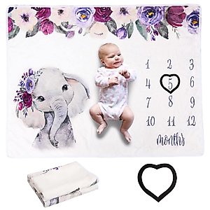 Elephant Newborn Baby Monthly Milestone Blanket Baby Blanket Organic Plush Fleece Photography Background Prop for Boy Girl Gift Soft Flannel Blanket (Elephant)