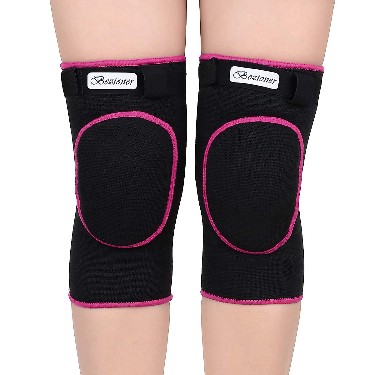 Bezioner Knee Pads Volleyball,Thick Sponge Anti-Slip,Dance Knee Pads for Women Yoga Basketball Football Youth Girls Black and Pink S