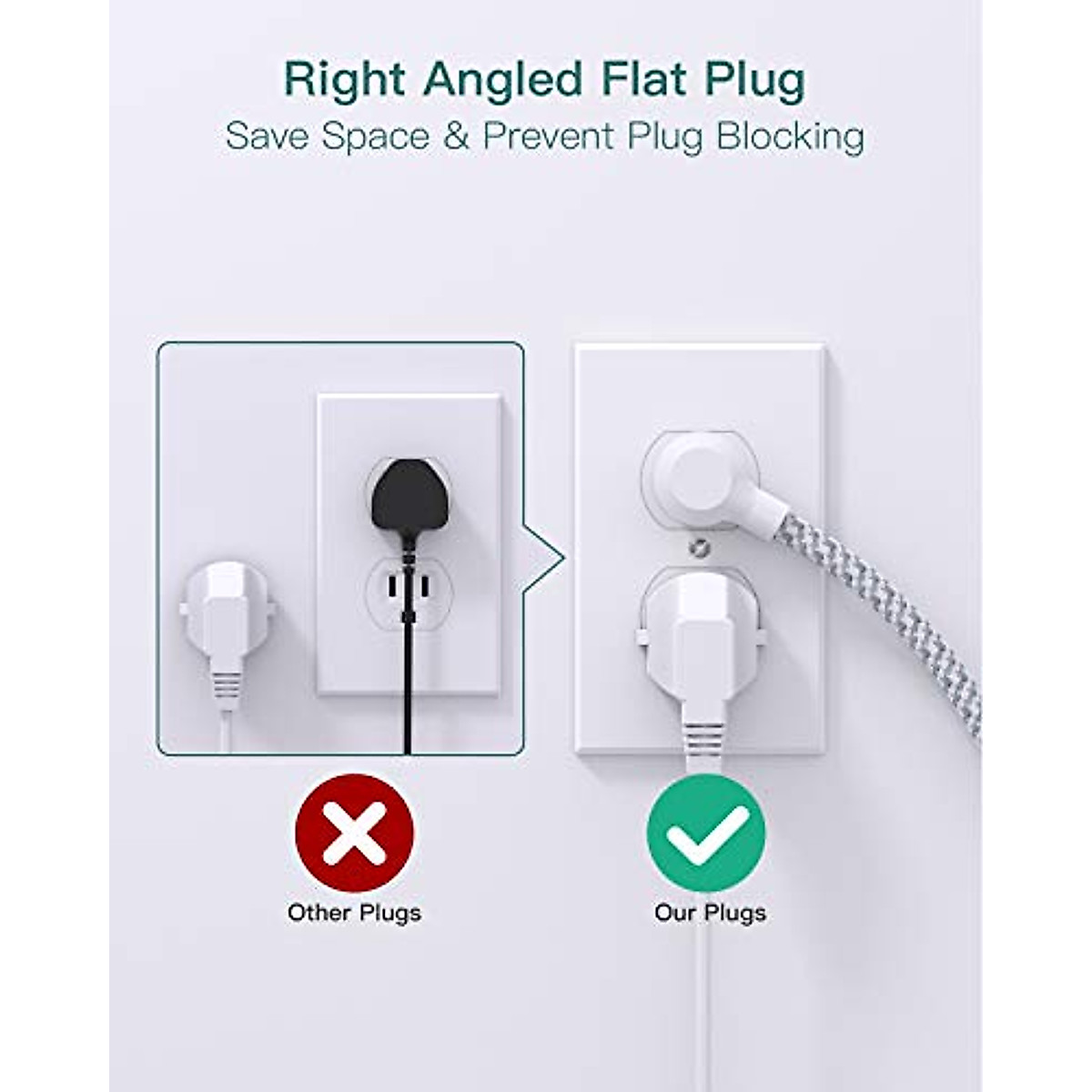 Power Strip with USB, Addtam ETL Certificate Flat Plug Extension Cord with 3 USB Ports, 3 Widely Spaced Outlets, 5 Feet Braided Cord, Desktop Small Travel Power Strip for Cruise Ship, Home, Office