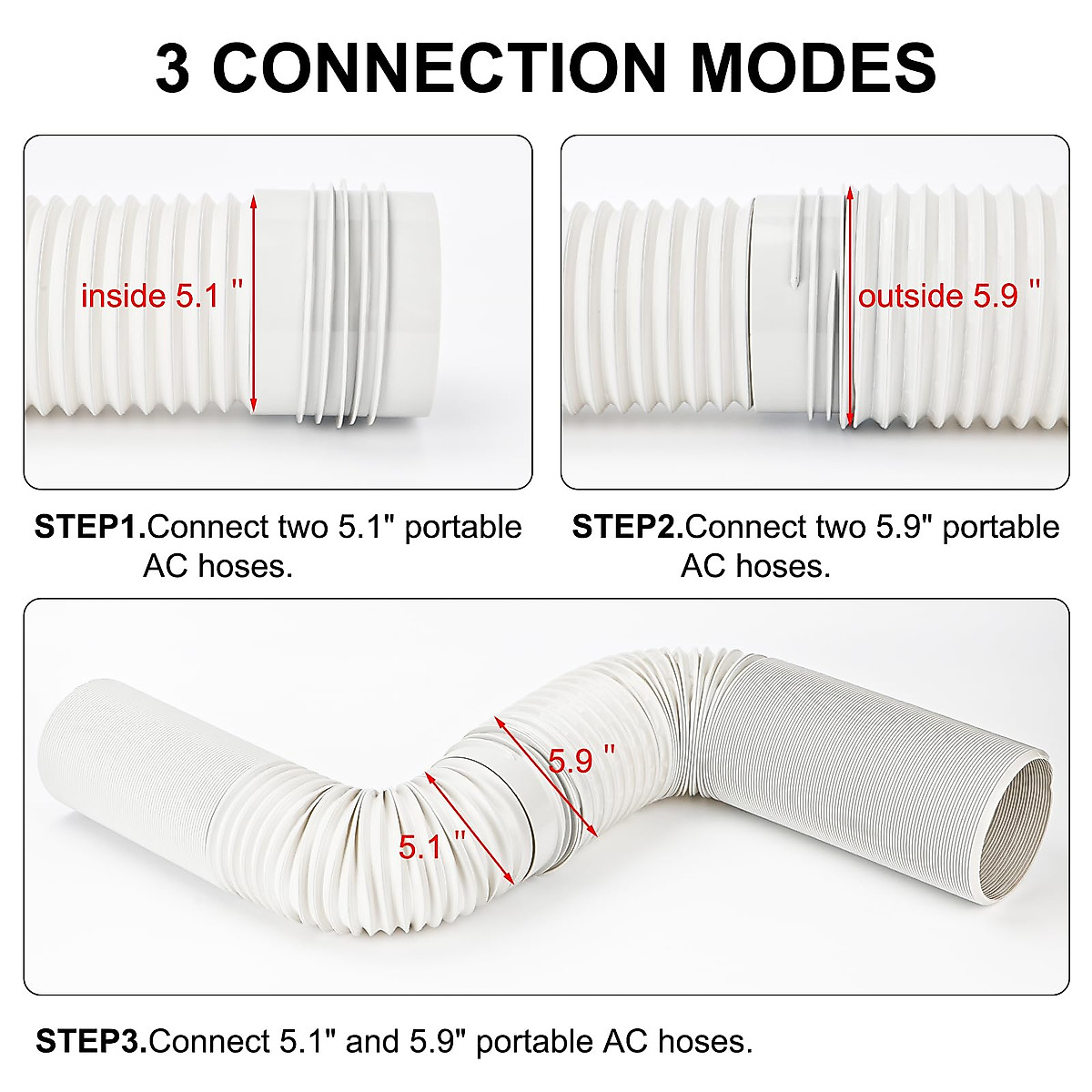 ODDMUCK Portable AC Hose Coupler with 5.1"/5.9" Diameter Exhasut Vent Connector for Clockwise&Counter Clockwise Threads Air Conditioner Hose Coupler Coupling Extension (5.1"/5.9“)