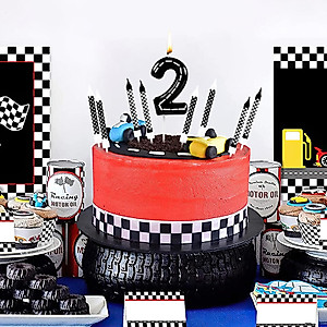Racing Cars 2nd Birthday Candle, Racing Number 2 Cake Candle Birthday Cake Topper for Racing 2nd Birthday Party Decorations