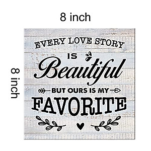 Romantic Quote Sign Wall Art Prints Canvas Painting Every Love Story is Beautiful Print Country Home Bedroom Decor 8" x 8"