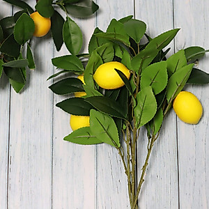 WangLaap 6Pcs 16" Yellow Lemon with Green Leaves Branches Beautiful Lemon Branches Decoration for Home Holiday Farmhouse Garden Kitchen Vase Decoration