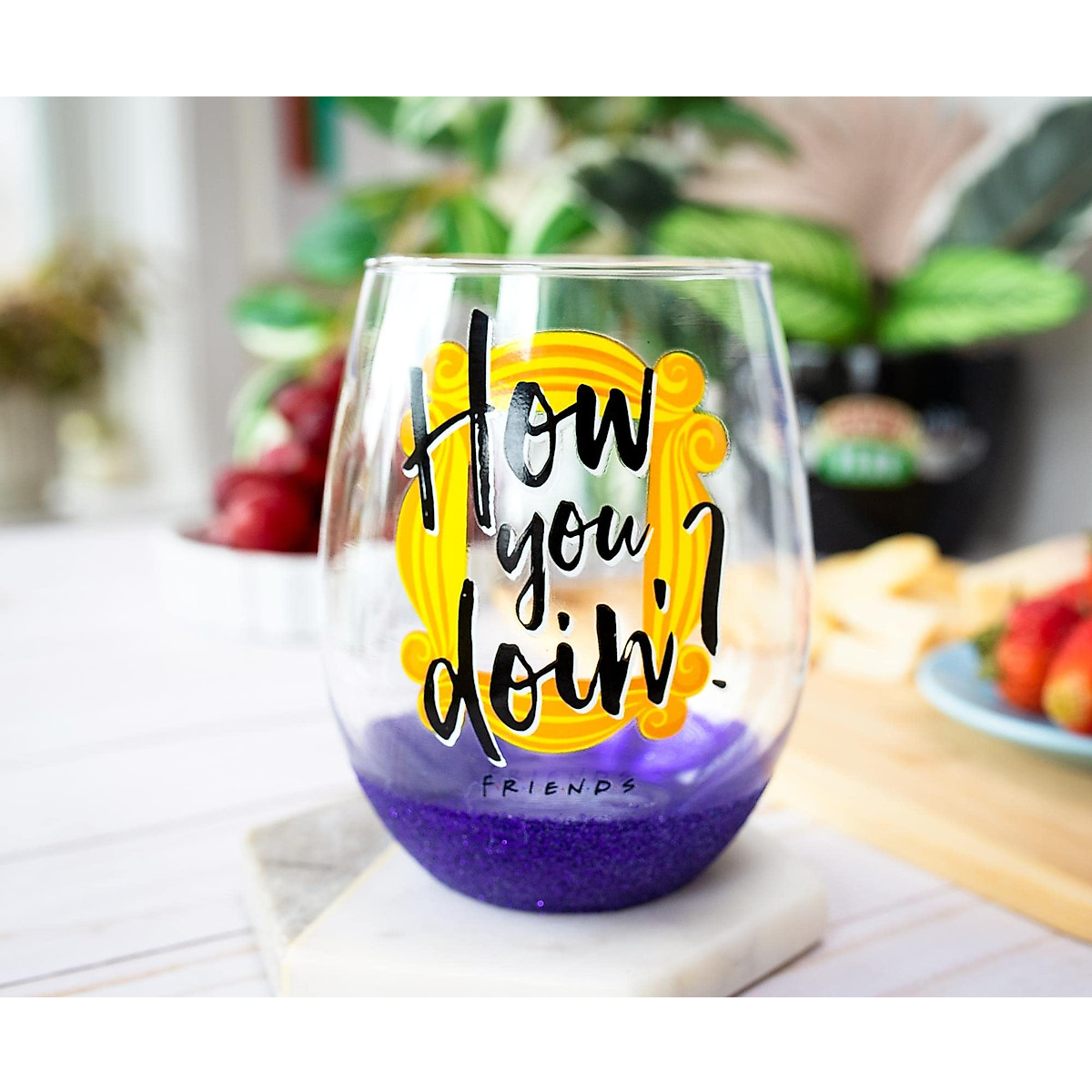Silver Buffalo Friends How You Doin? Teardrop Stemless Wine Glass | Holds 20 Ounces