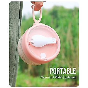 BEWAVE Overnight Oats Containers, 20oz Overnight Oats Jars with Lid and Spoon, Portable Plastic Oatmeal Mason Jar for Yogurt Cereal Milk Vegetable Fruit Salad Storage, Pink