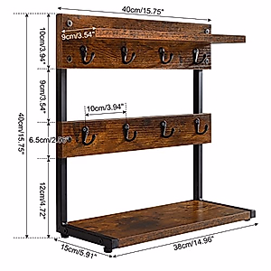 IBUYKE Rustic Coffee Mug Holder Stand, 2 Tier Countertop Mug Tree Holder Rack with Storage Base, Vintage Mug Holders for Kitchen, Holds 8 Mugs, Rustic Brown UTBJ002H