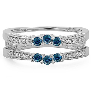 Dazzlingrock Collection 0.50 Carat (ctw) 14K Blue & White Diamond Enhancer Guard Ring 1/2 CT, White Gold, Size 6