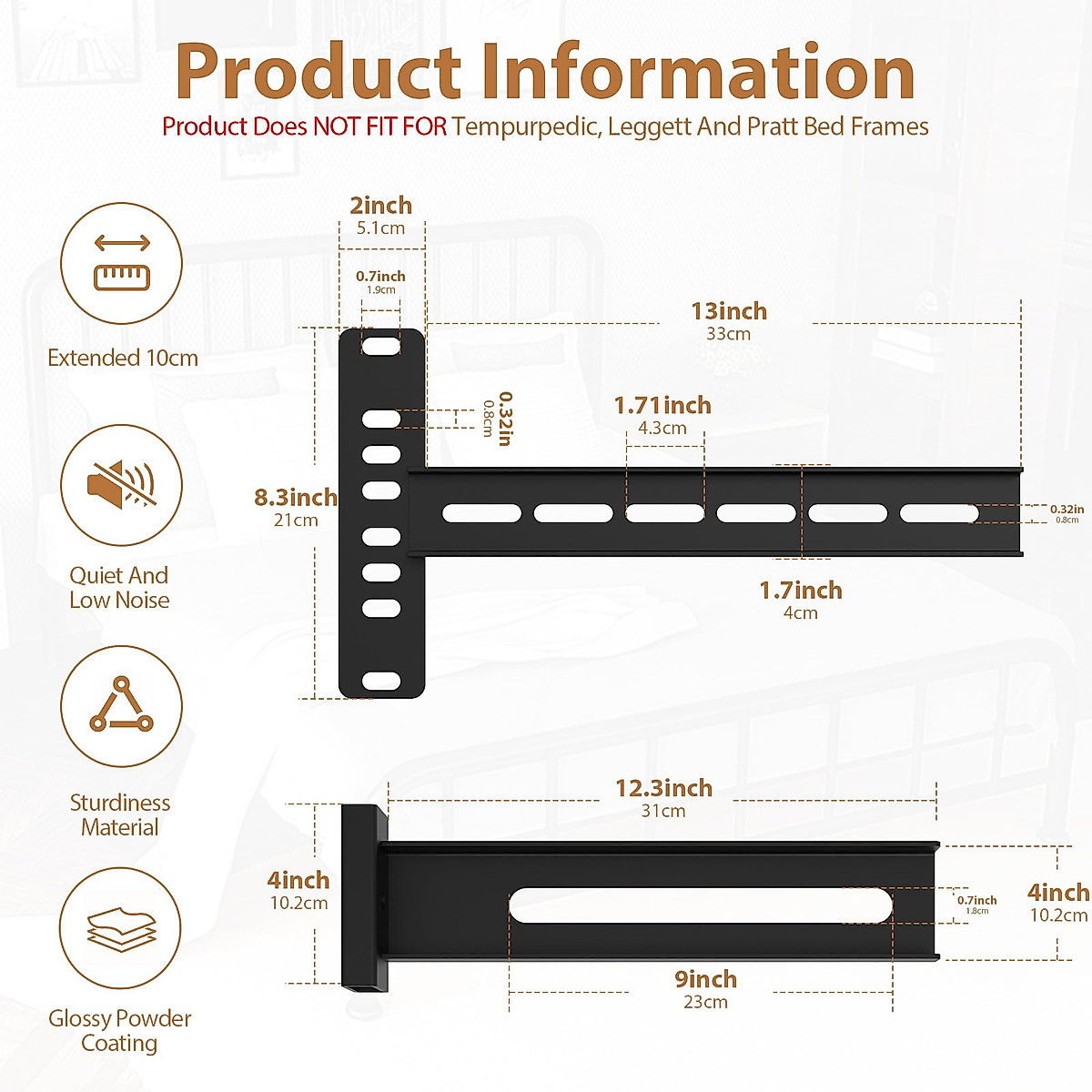 Adjustable Bed Headboard Brackets,Universal Headboard Brackets for Adjustable Bed Base,Adjustable Bed Headboard Kit,Adjustable Bed headboard kit Hardware(Black)