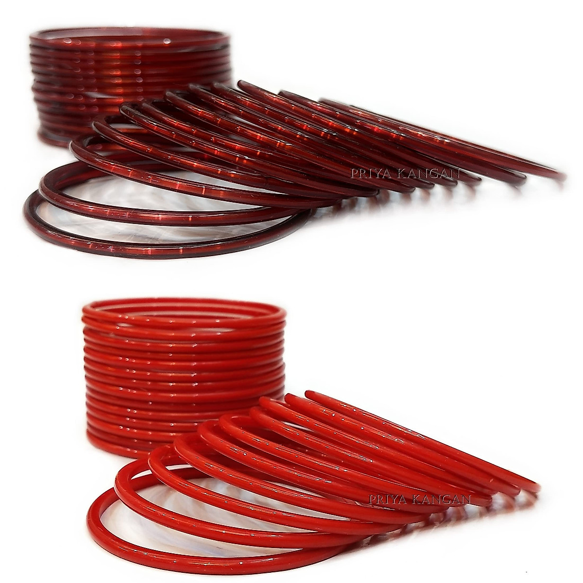 PRIYA_KANGAN Exotic Plain/Simple Glass Bangle Shiny suitable for all occasion. Latest Indian Traditional Kaach Chudi/Bangles (Pack of 48 Bangles) (Opek Red & Shiny Mahroon, 2.80 (Large))