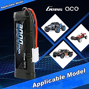 Gens ace 7.2V 3000mAh NiMH Battery High Power Rechargeable Low-self Discharge with Tamiya Plug for RC Cars Truggy Tank Electric RC Monster Truck Buggy Traxxas LOSI Associated HPI Tamiya Kyosho