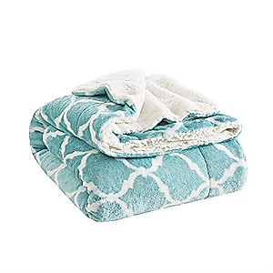 Comfort Spaces Ultra Soft and Cozy Sherpa Reversible Throw Blankets for Couch and Bed, Plush Fleece Cozy Cover with Fuzzy Faux Fur, 50 x 60 in, Aqua Ogee