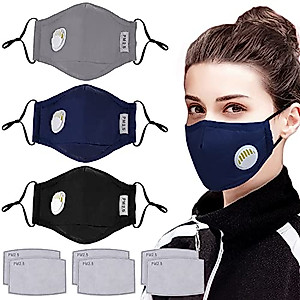 Aniwon Mouth Mask, 3 Pack Anti Dust Pollution Mask with 6 Pcs Activated Carbon Filter Insert Fashion Cotton Face Mask PM2.5 Dust Mask for Men Women
