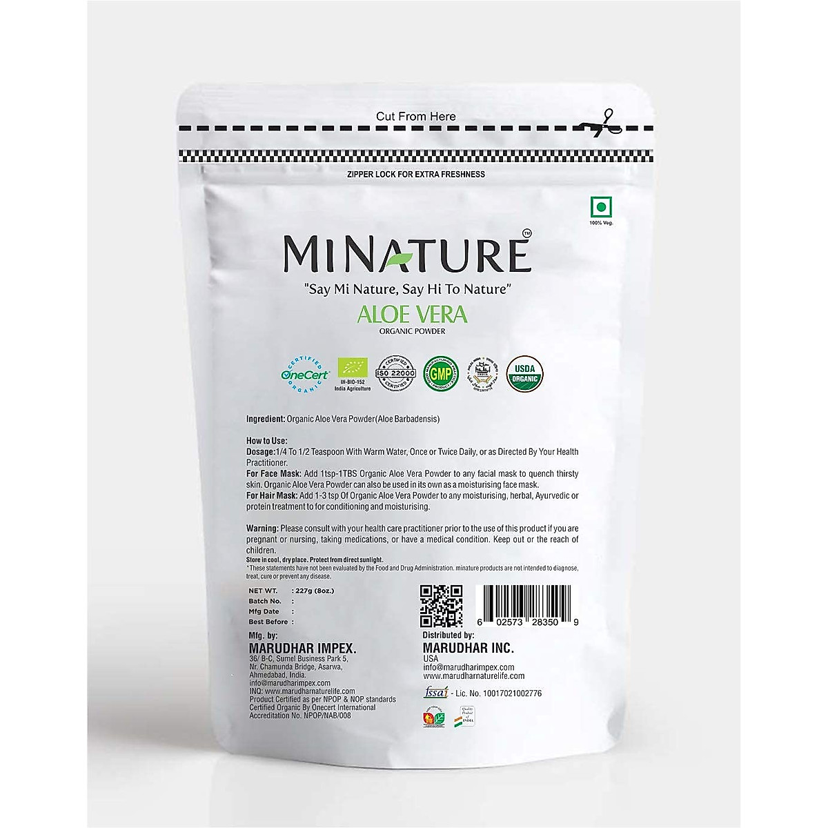 minature Combo of Three- Aloe Vera Powder, Orange Peel Powder and Walnut Shell Powder - Skin Care - 227 g Each