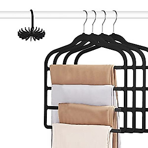 Tinfol Velvet Pants Hanger Space Saving, 4pc Black Non-Silp Velvet Hangers with Hook, Multi Tier Ultra Thin Trousers Hangers, Closet Clothes Hangers Organizer Storage for Trousers, Scarves, Jeans