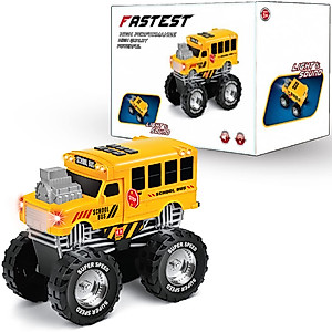 Liberty Imports Motorized Mighty Monster Truck Toy Kids, Electric Motor Vehicle with Big Wheels, Button Action, Sounds and Flashing Lights (School Bus)