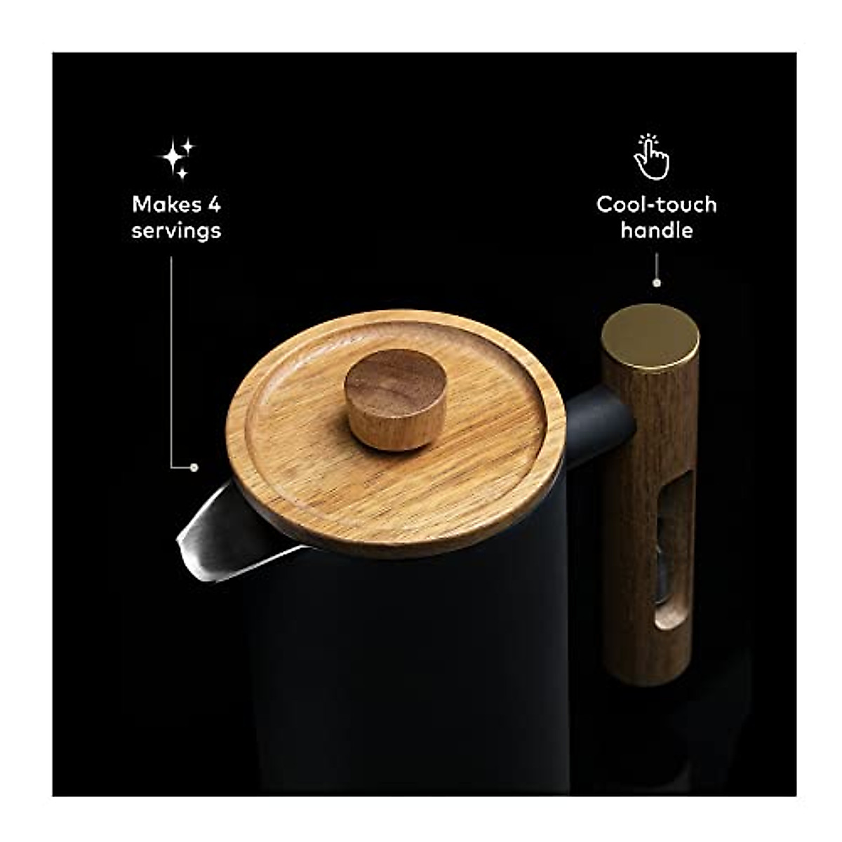 ChefWave Artisan Series Premium Quality French Press Coffee Maker Tea Brewer - Stainless Steel, Double Wall Thermal Insulated w/4 Filter Screens & Bamboo Wood Handle, 34 oz., For Home, Camping, Travel