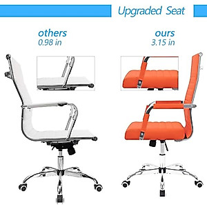 Office Chair,Ergonomic Office Chair Ribbed Office Desk Chair Mid-Back PU Leather Executive Conference Task Chair Adjustable Swivel Chair with Arms Home Office Desk Chair,
