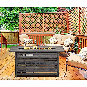 HOMPUS Outdoor Propane Fire Pit, 46-inch x 25-inch Rectangle 40,000 BTU Auto-Ignition Propane Fire Pit Table w White fire Glass and Rain Cover for Outside Leisure Party