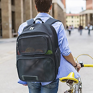 Large Mesh Backpack, Semi-transparent Student Backpack, See Through Mesh School Backpack with Bungee and Comfort Padded Straps for Travel, Swimming, Beach, Outdoor Sports