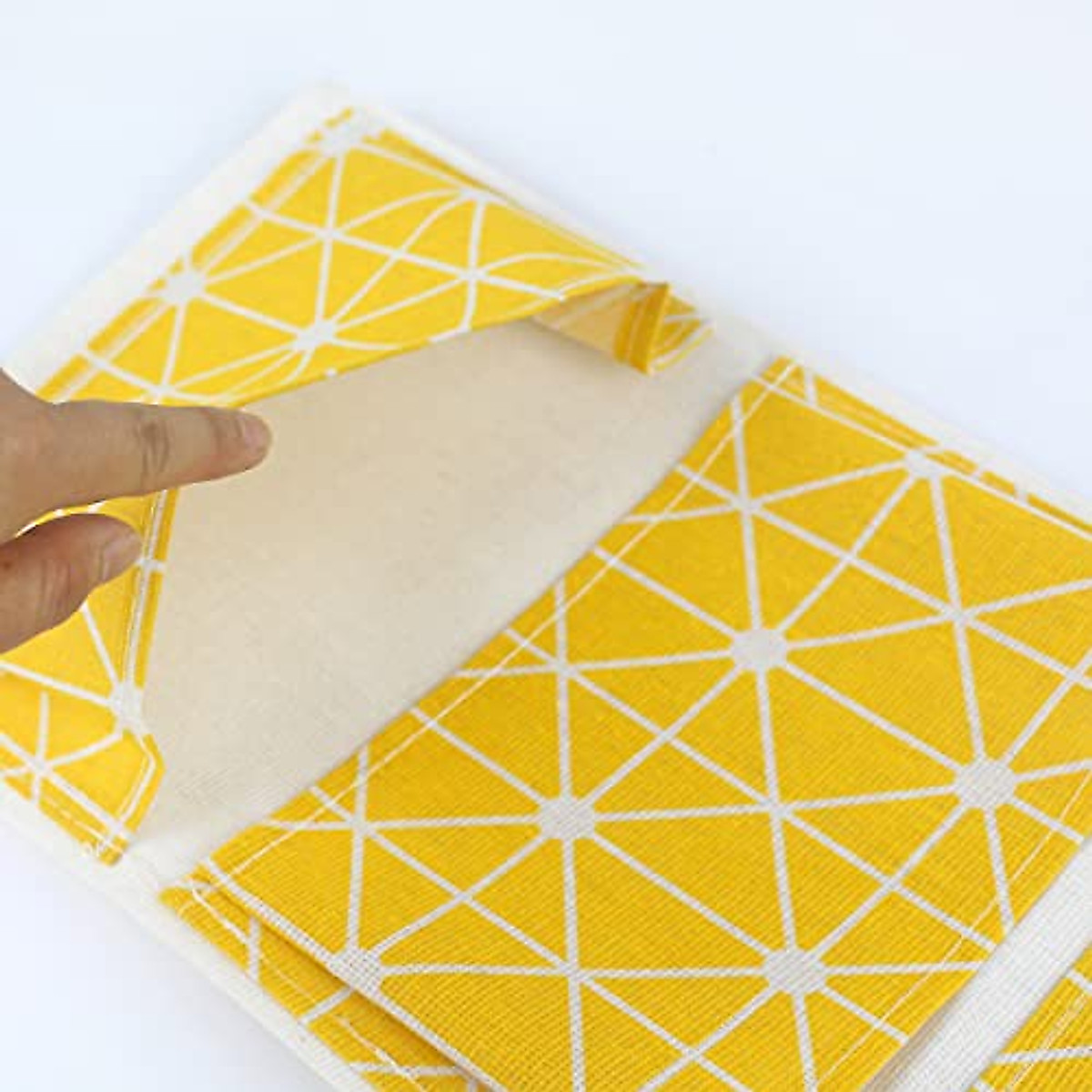 KINGREE 3Pcs Wall Closet Hanging Storage Bag, Premium Linen Fabric Over The Door Organizer, Hanging Storage Pouches with 3 Pockets for Bedroom Bathroom - Waterproof & Stylish(Grid)