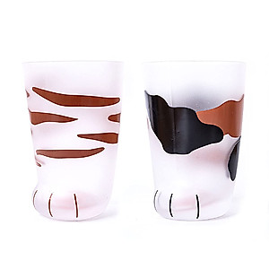 Cat Paw Cup，Cat claw Cup Milk Glass Frosted Glass Cup Cute Cat Foot Claw Print Mug Cat Paw for Coffee Kids Milk Glass Cups Tumbler Personality Breakfast Milk Cup (color 1+color 2)