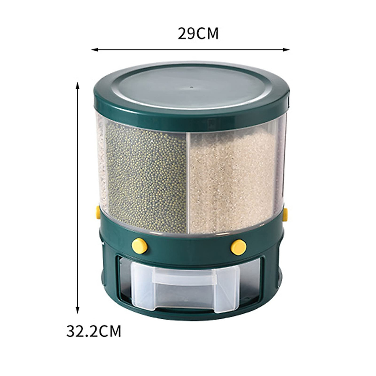 Large Rotating Food Dispenser Rice Dispenser 6-Grid Rice Bucket Whole Grains Rice Container Storage with Lid Dry Food Dispenser Storage Box for Kitchen White