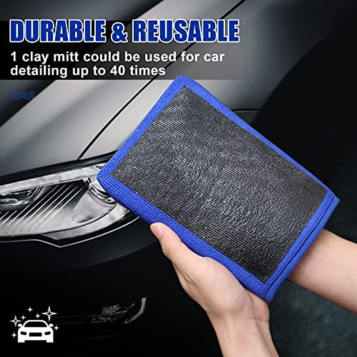 GMISUN Clay Mitt, 2 Pack Clay Bar Mitt for Car Detailing, Medium Grade Magic Car Wash Mitt Auto Detailing, Scratch Free and Paint Safe for Car Detailing Cleaning Polishing Paint, Glass, Wheels
