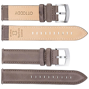 OTTOODY Leather Watch Bands 22mm 21mm 20mm 18mm Quick Release Watch Straps, Classic Top Grain Leather Watch Band for Men Replacement Bands for Watch and Smartwatch,Grey 20mm