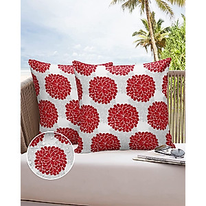 Waterproof Outdoor Throw Pillow Cover Hydrangea Flowers Lumbar Pillowcases Set of 2 Red Grey Floral Decorative Patio Furniture Pillows for Couch Garden 18 x 18 Inches