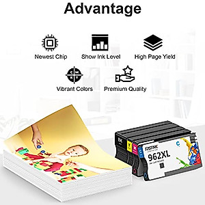FASTINK 962XL Ink Cartridges Combo Pack Remanufactured HP 962 XL Work for HP 9015e 9015 9010 9018 9018e 9020 9012 9016 9013 9014 9022 9023 Series Printer, 4 Pack