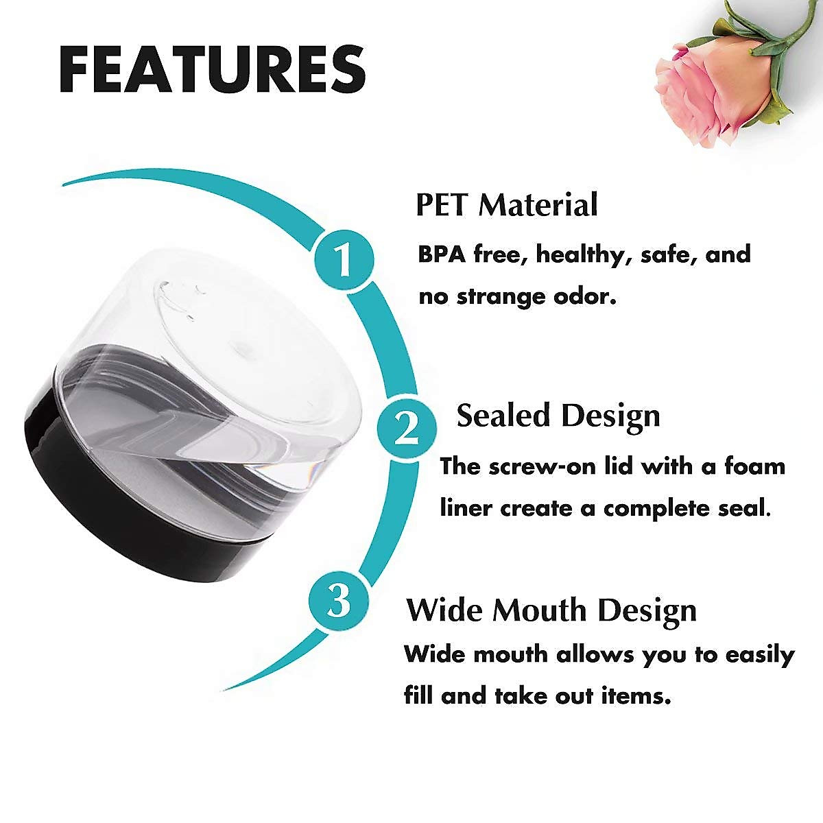 4 oz Plastic Jars with Lids, Round Clear Cosmetic Jars, Wide-mouth Plastic Containers with Inner Liners and Labels for Beauty Products, Makeup, Lotions, Body Scrub, Creams (Black Lid, 6 Pieces)