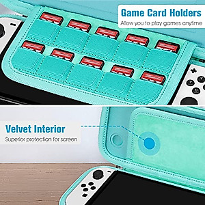 Fintie Slim Carrying Case for Nintendo Switch OLED Model 2021/Switch 2017 - [Slim Fit] Shockproof Protective Travel Storage Bag w/10 Game Cartridges for Switch Console Joy-Con, Seaside Ombre