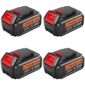 4-Pack High Output 6.0Ah 20V DCB206 Battery for DEWALT 20-Volt Battery for DEWALT All 20V Max XR Cordless Tools DCB200 DCB201 DCB203 DCB204 DCB205 DCB206 DCB205-2 DCD/DCF/DCG Series Tool Batteries