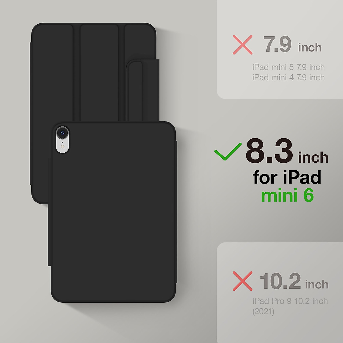 SURPHY Slim Magnetic Case for iPad Mini 6 Case (8.3" 2021), Strong Magnetic Smart Cover (with Microfiber Lining and Magnetic Flap) for iPad Mini 6 6nd Generation (Light Gray)