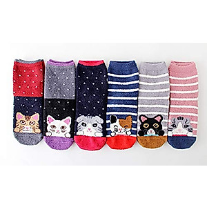 MarJunSep Fuzzy Socks for Women Big Kids Cute Fun Cat Dog Owl Fluffy Cozy Animal Slipper Socks Stocking Stuffers Gifts (6 pairs cat)