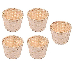HANABASS 5pcs Desktop Weaving Storage Basket, Small Household Wood Woven Storage Box for Debris Crafts Toys Jewelry Organizer Desk Decoration Desktop Flower Pot Garbage Can
