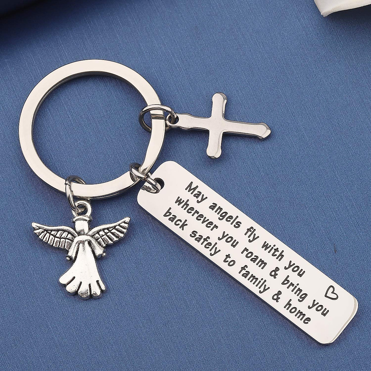 MYOSPARK Travel Prayer Keychain May Angels Fly With You Wherever You Roam & Bring You Back Safely To Family & Home Traveller Gift For Family Friends (May Angels Fly With You)